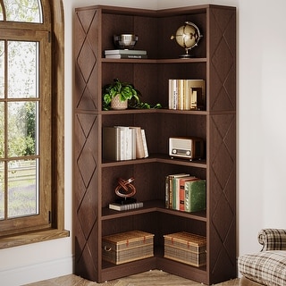 70.9-Inch Tall Corner Bookcase with 5 Open Shelves and Backboard for ...