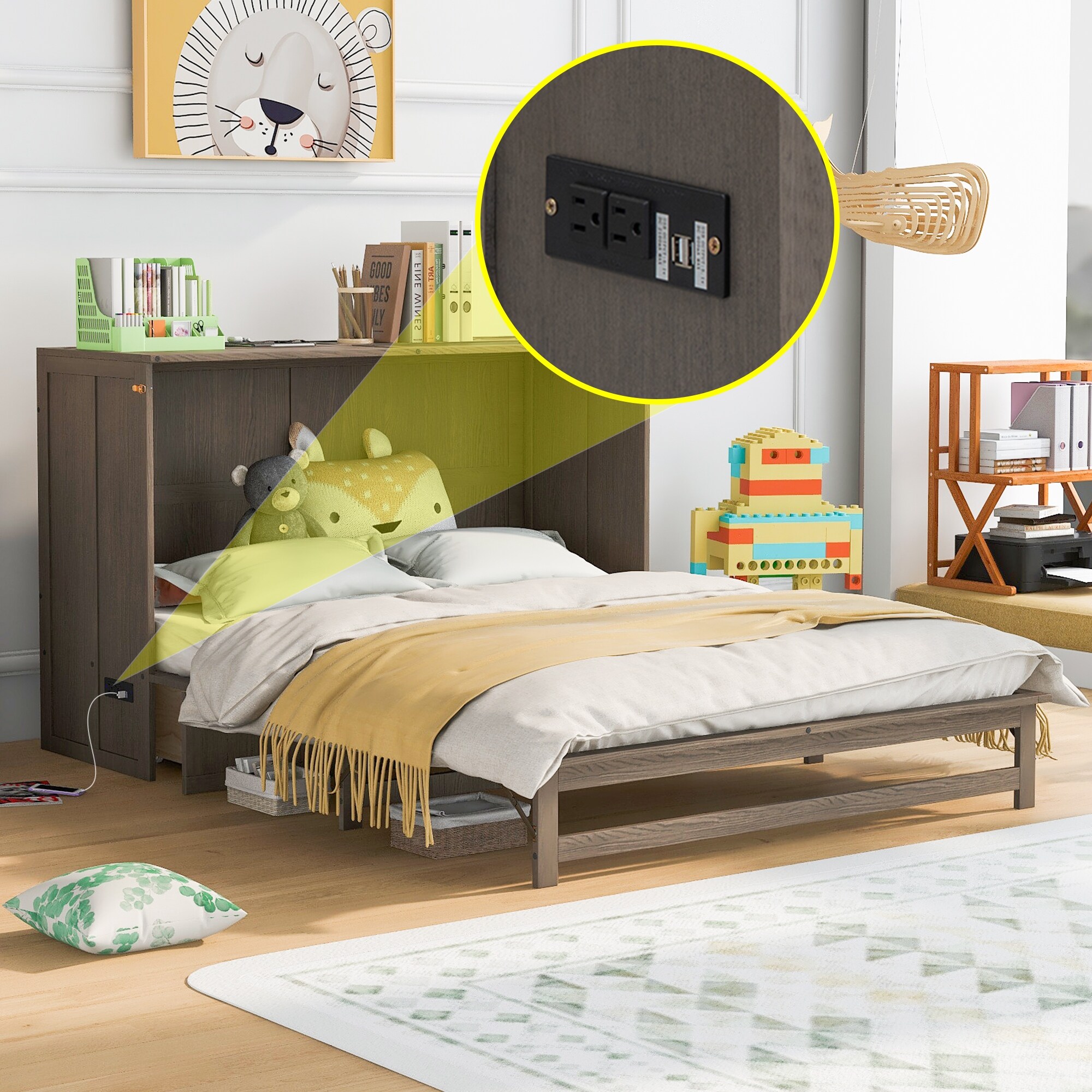 Queen Size Mobile Murphy Bed Chest with Built In Charging Station Big Drawer Traditional Solid Wood Murphy Cube Cabinet Bed Bed Bath Beyond 38394310