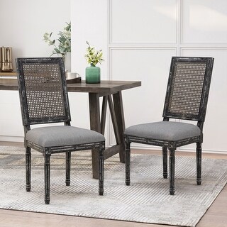 French Country Inspired Dining Chairs with Cane Backrest and Plush ...
