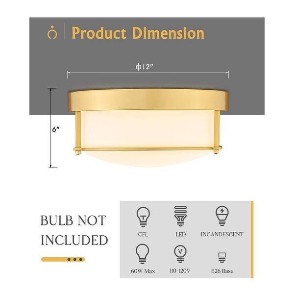 12 Inch Ceiling Light Fixture, 2-Light Flush Mount Light for Bedroom ...