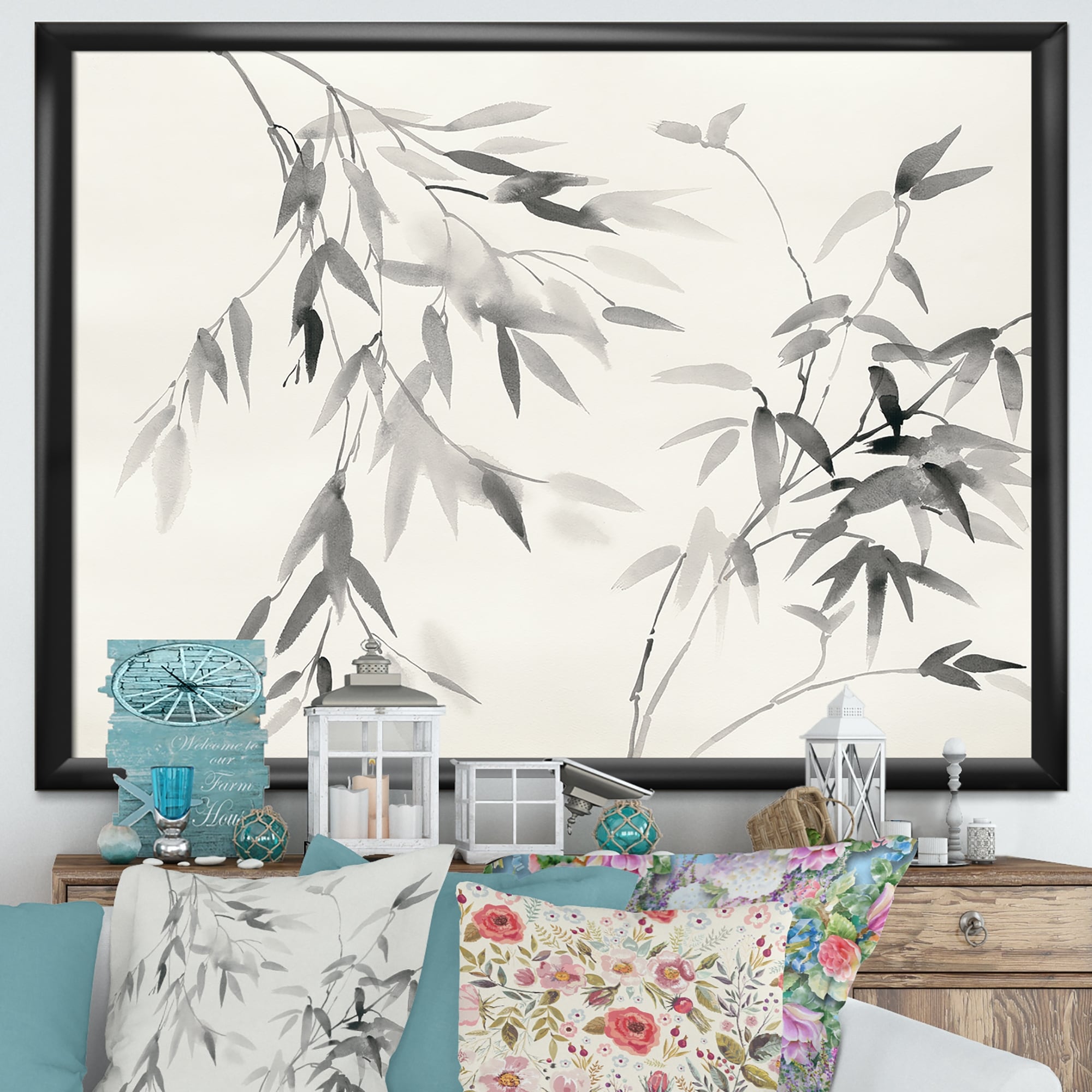 bamboo leaf print wallpaper