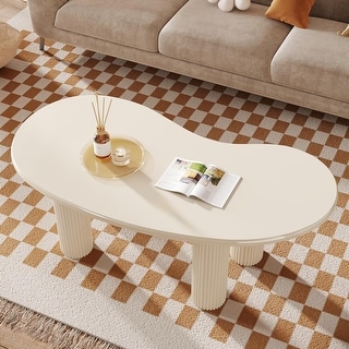 Cloud Coffee Table, Modern Cream Coffee Table With 4 Fluted Cylindrical ...