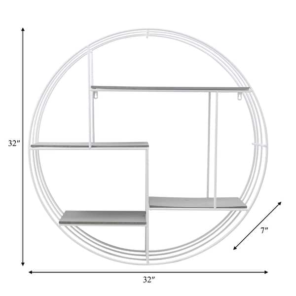 32" Round Wall Shelf Contemporary White & Gray Metal and Wood Mounted ...