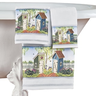 His & Hers Garden Outhouse Scene 3-Piece Bath Towel Set - 10.500 x 5. ...
