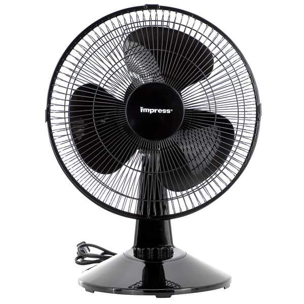 Impress 12 Inch 3 Speed Oscillating Table Fan in Black - Bed Bath ...