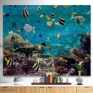 Designart 'Underwater Coral Reef And Fisher' Traditional Wood Wall Art ...