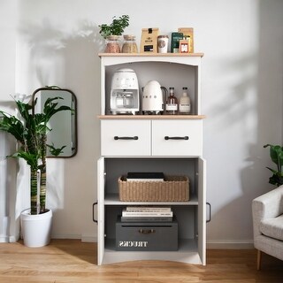White Wooden Kitchen Cabinet with Microwave Stand, Storage Drawer ...