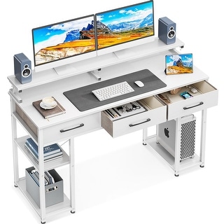 Computer Desk with Drawers and Storage Shelves, 48 inch Home Office ...