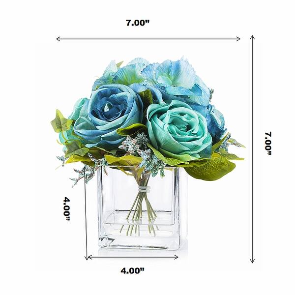 Enova Home Artificial Mixed Fake Silk Roses Flowers Arrangement in Cube ...