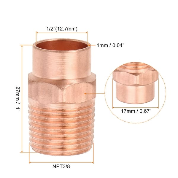 1/2 Inch Copper Male Adapters NPT3/8 Reducing Thread Fitting - Bed Bath ...