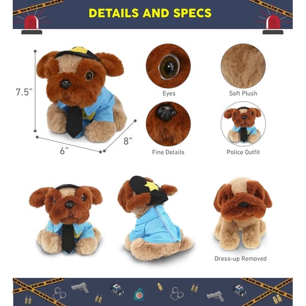 DolliBu Brown Pug Dog Police Officer Plush with Cop Uniform and Cap - 8 ...