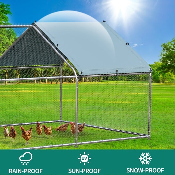 Large Metal Chicken Coop Walk-in Poultry Cage Hen Run with Waterproof ...
