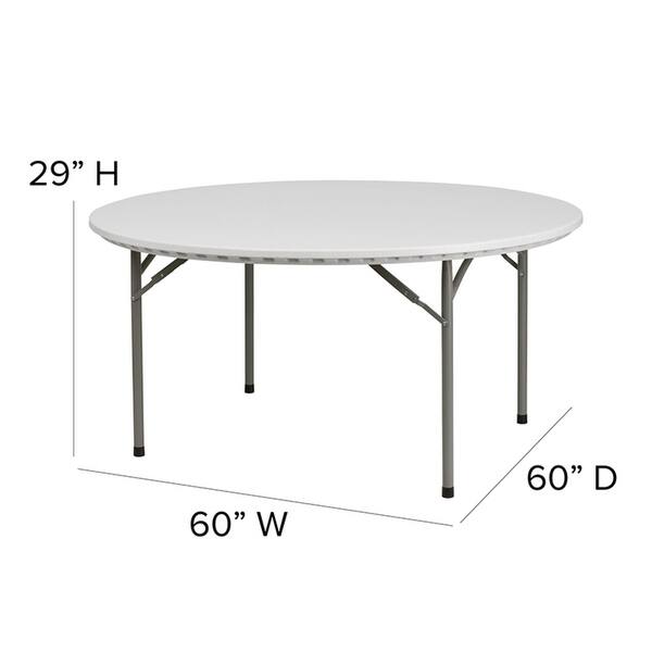 Offex 60'' Round Granite White Plastic Commercial Grade Folding Table ...