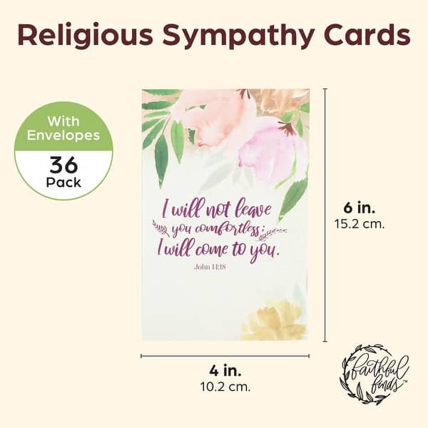 Religious Sympathy Cards with Envelopes, Watercolor Floral (4x6 In, 36 ...