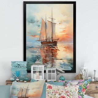 Designart "Sailboat Ethereal Waters II" Boat Sailing Framed Wall Art ...