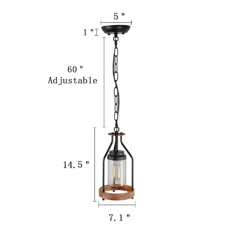 Anmytek Farmhouse 1 Light Black Cage Pendant Light Cylinder Glass