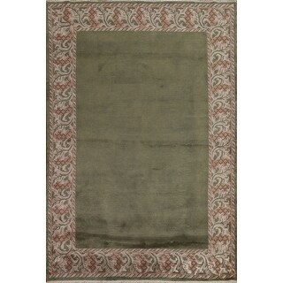 Green Bordered Nepalese Oriental Area Rug Hand-knotted Wool Carpet - 5'7" x 7'9" - Bed Bath ...