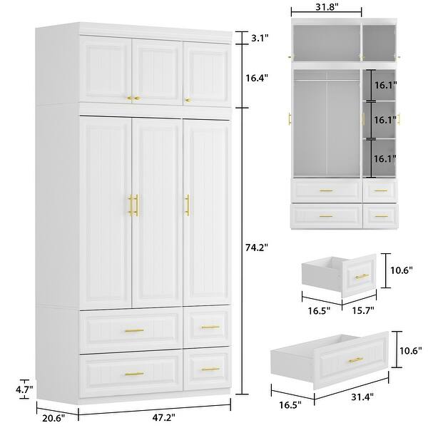 Large Wooden Wardrobe Armoire with Raised Panel Closet Storage Cabinet ...