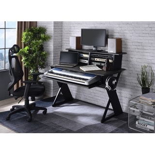 Music Desk, Music Workstation with Pullout Keyboard Tray, Multiple Pass ...