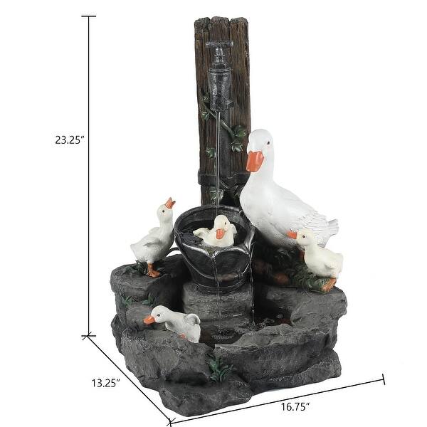 Resin Farmhouse Duck Family Outdoor Patio Fountain with LED - Bed Bath ...