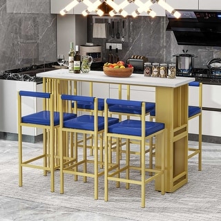 7-Piece Modern Counter Height Dining Bar Table Set with Open Shelves ...
