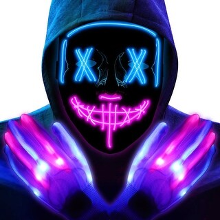 Halloween Led Mask Light Up Scary Mask and skeleton Gloves Purge Mask ...