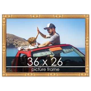36x26 Frame Gold Bamboo Solid Wood Picture Frame with UV Acrylic, Foam ...
