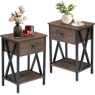 Modern End Table with Drawer & Shelf, Industrial Metal Frame for ...
