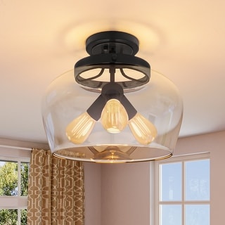 Moasis Modern Industrial Semi Flush Mount Ceiling Light with Clear ...