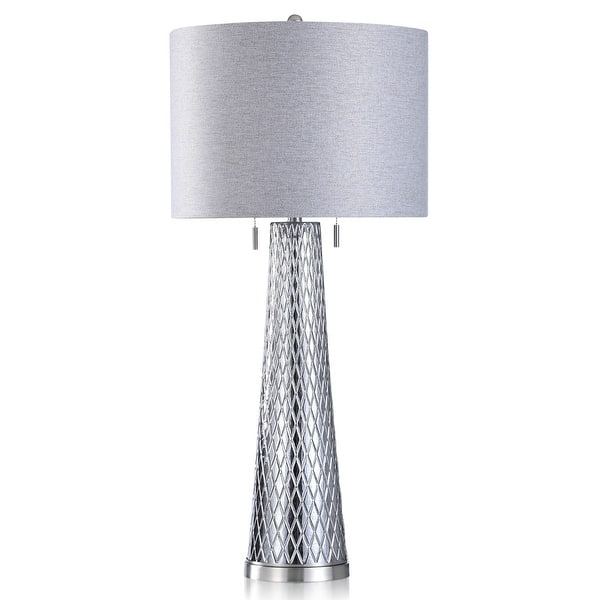 Elyse - Diamond Plate Textured Glass Body Table Lamp - Heathered Grey ...