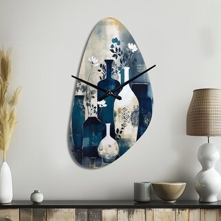 Blue And Cream Whimsical Clay Vase II - Boho Pottery Wall Clocks in ...