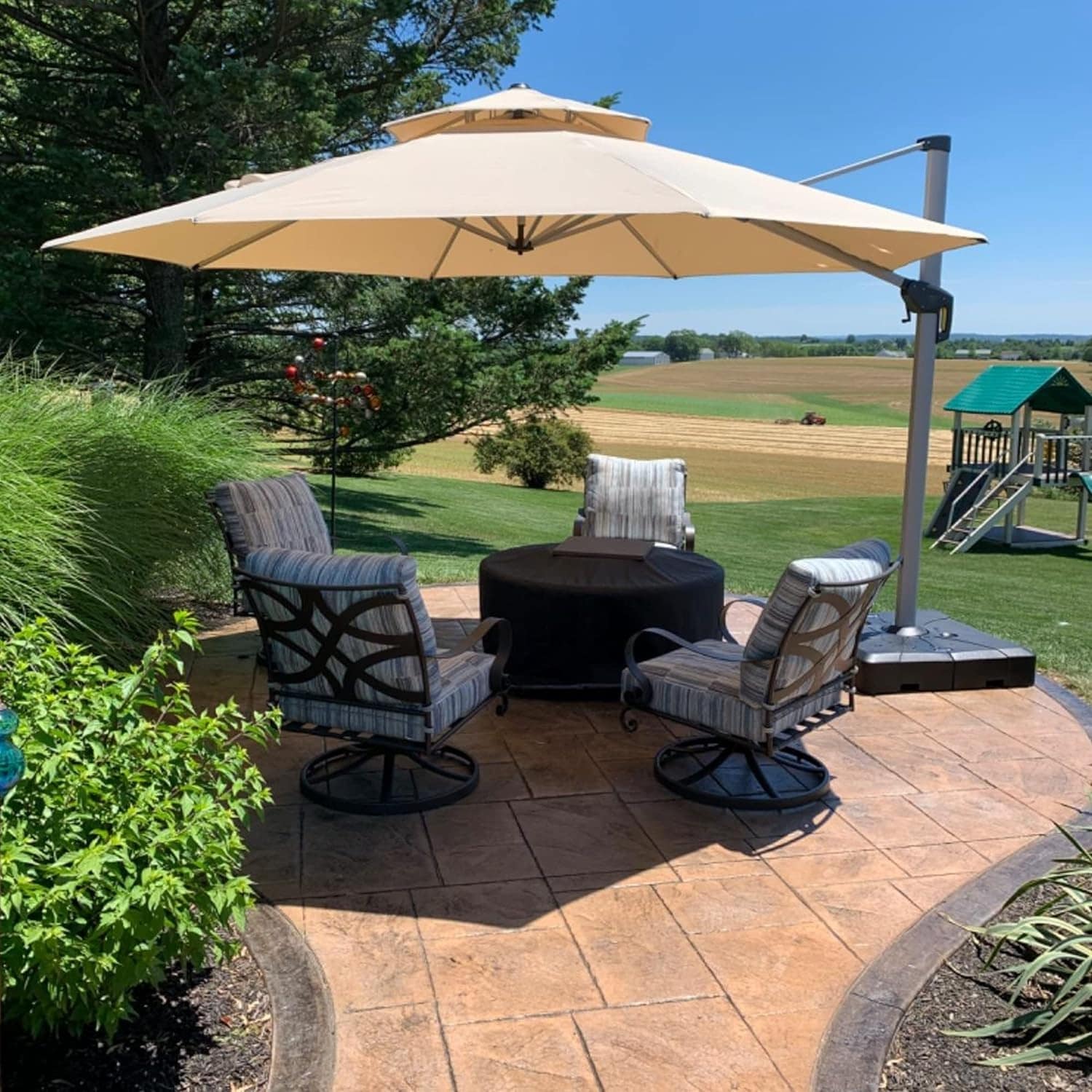 PURPLE LEAF 11ft Round Wood Pattern Patio Cantilever Umbrella - On Sale ...