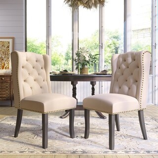 Dining chair set of 2, upholstered dining chair, solid wood legs, wing ...