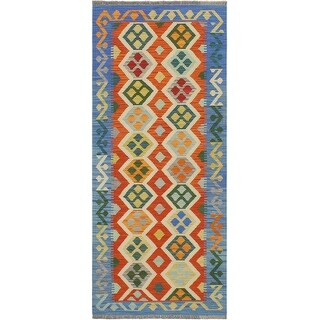 Tribal Turkish Kilim Ryan Rust Blue Hand-Woven Wool Runner - 2'9'' x 6 ...