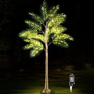 7FT Lighted Palm Tree, 560 LED Light Artificial Palm Tree with Timer ...