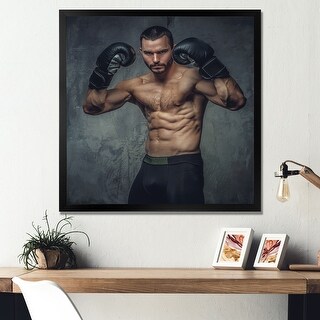 Designart "Shirtless Aggressive Fighter Boxer Gloves" Boxing Framed ...