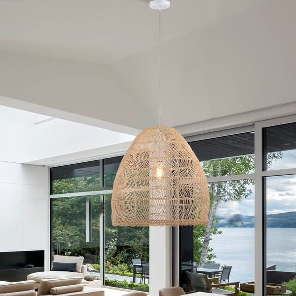 Natural Rattan Boho Farmhouse Hand-Woven Pendant Light for Dining Room ...