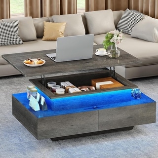 Lift Top LED Coffee Table with Storage, Modern Gray Farmhouse Design ...