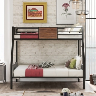 Twin Over Full Bunk Bed with Modern Steel Frame, Built-In Ladder ...