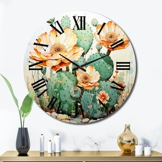 Designart "Coral Green Cactus Desert Blooms Pointillism I" Floral ...