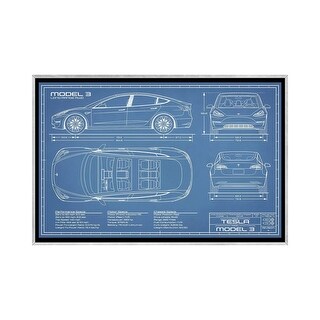 iCanvas "Tesla Model 3 (Long Range RWD) Blueprint" by Action Blueprints ...