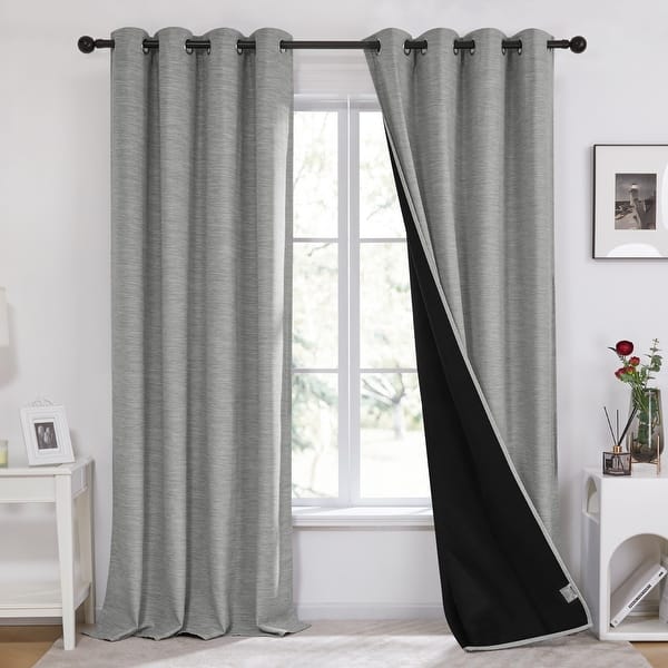 Deconovo Total Blackout Linen Curtains with Black Backing 2 Panels ...