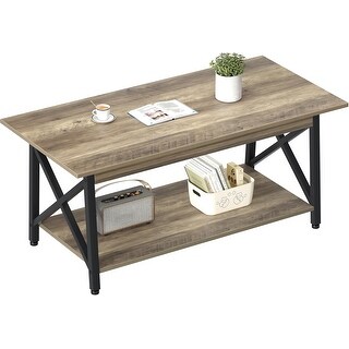 Coffee Table with Storage, 39" 2-Tier X-Frame Design, Space-Saving ...