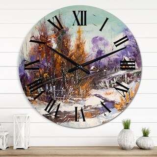 Designart 'Little River In Rural Winter Landscape' Country wall clock ...