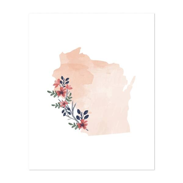 Wisconsin Wisconsin Floral Watercolor State Maps Art Print/Poster - Bed ...