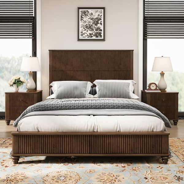 GDFStudio - Harrison Sturdy Solid Wood Bed Frame with Tall Headboard ...