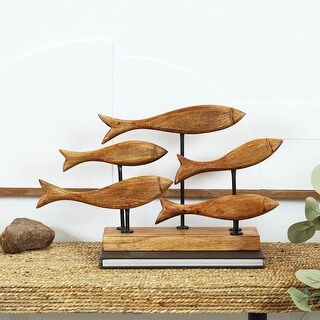 Brown Mango Wood Handmade Carved Fish Decorative Sculpture with ...