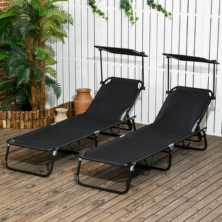 Outsunny Folding Chaise Lounge Pool Chairs with Canopy Shade - Bed Bath ...