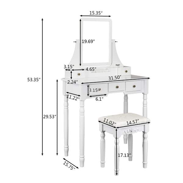 5 Drawers Roman Column Legs Dressing Table Vanity Set - Bed Bath ...