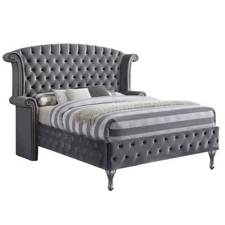 Velvet Upholstered Bed in Gray Finish - Bed Bath & Beyond - 36783212
